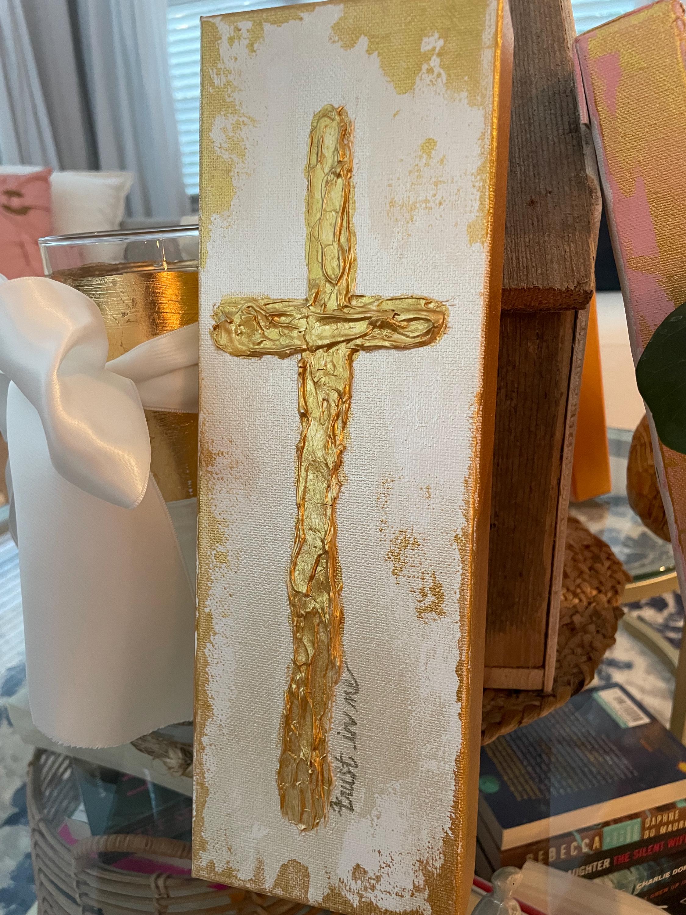 Textured Acrylic Metallic Gold Cross on Canvas - Etsy
