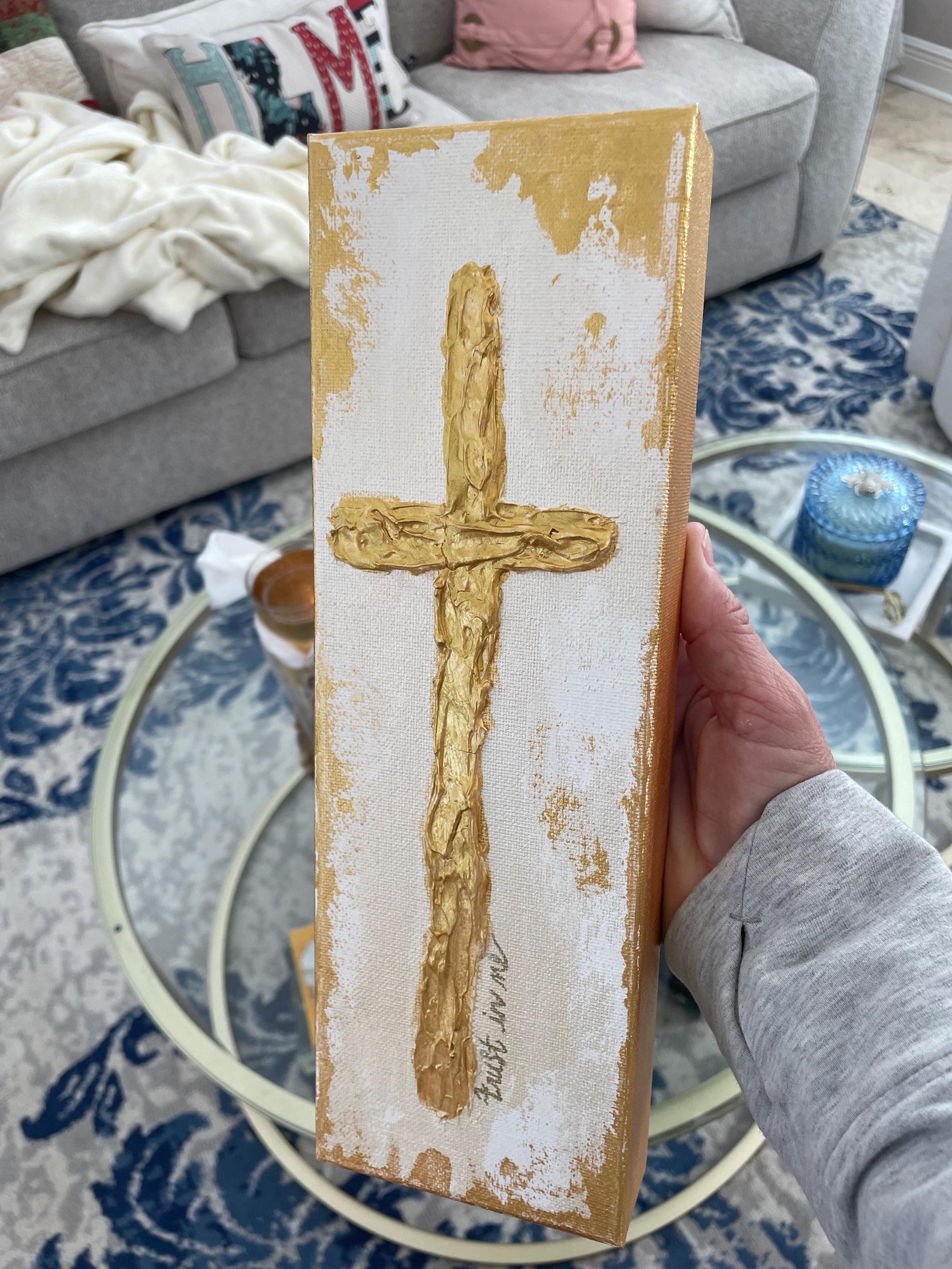Textured Acrylic Metallic Gold Cross on Canvas - Etsy