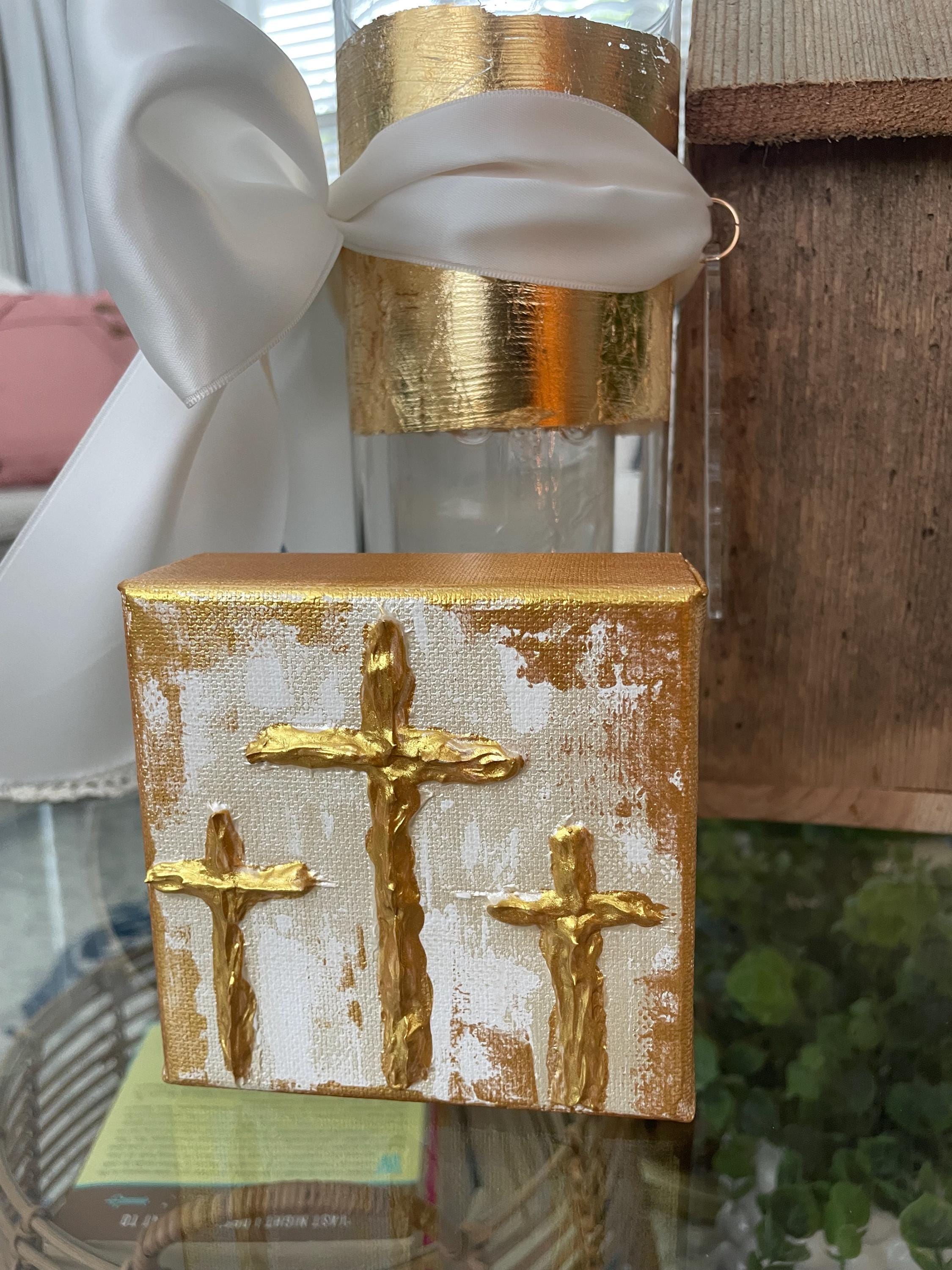 Textured Acrylic Metallic Gold Cross on Canvas - Etsy