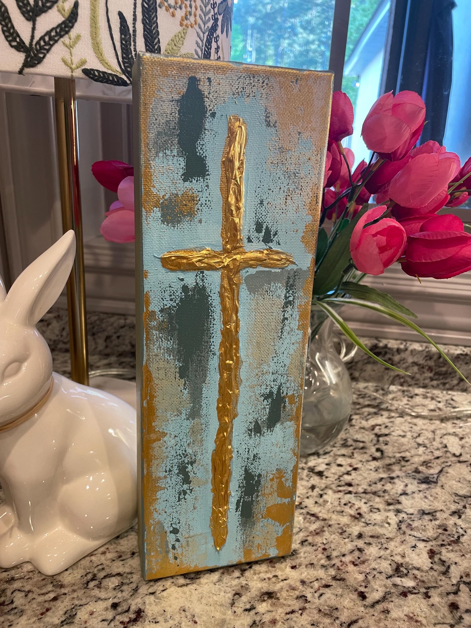 Textured Acrylic Metallic Gold Cross on Canvas - Etsy