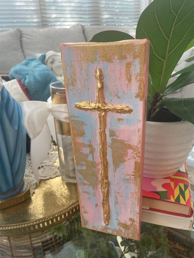 Textured Acrylic Metallic Gold Cross on Canvas - Etsy