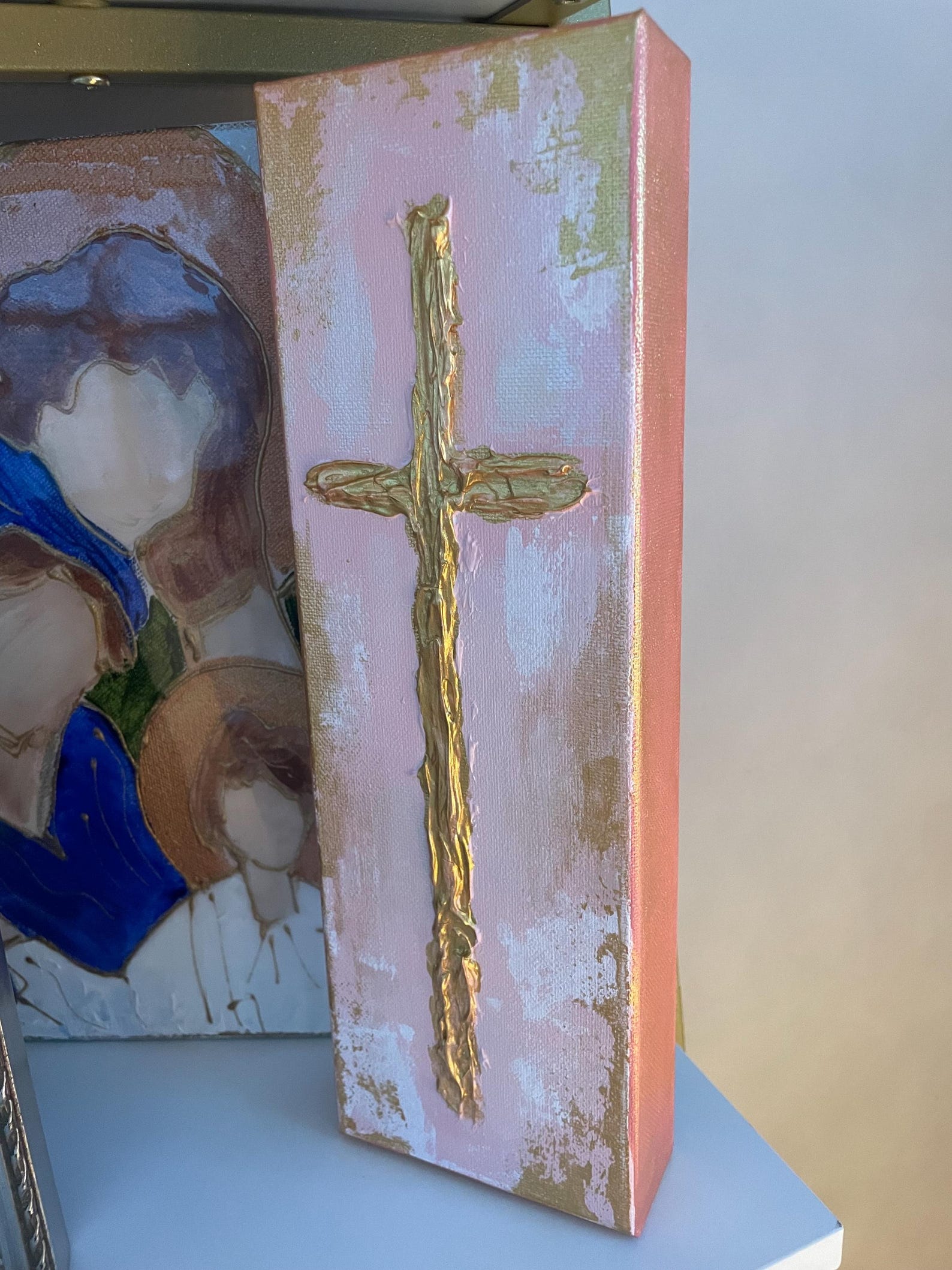 Textured Acrylic Metallic Gold Cross on Canvas - Etsy