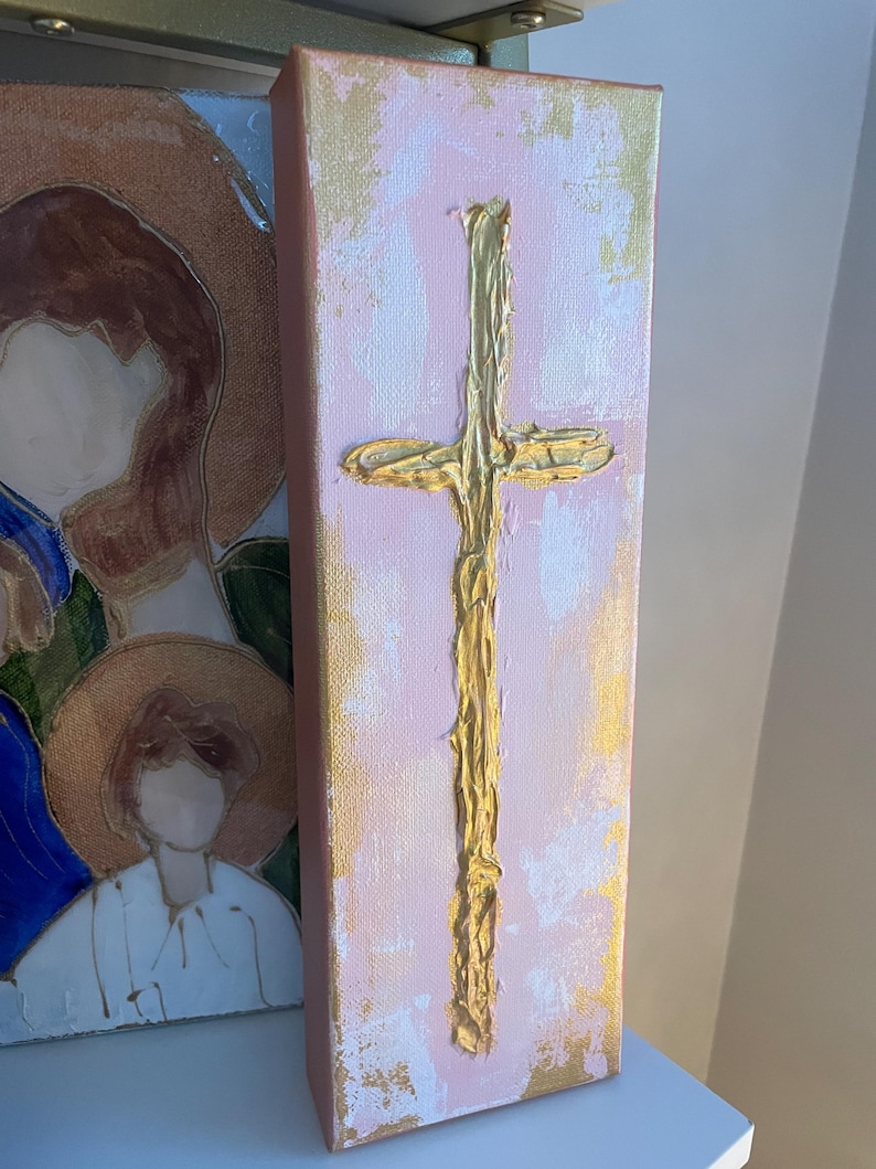 Textured Acrylic Metallic Gold Cross on Canvas - Etsy