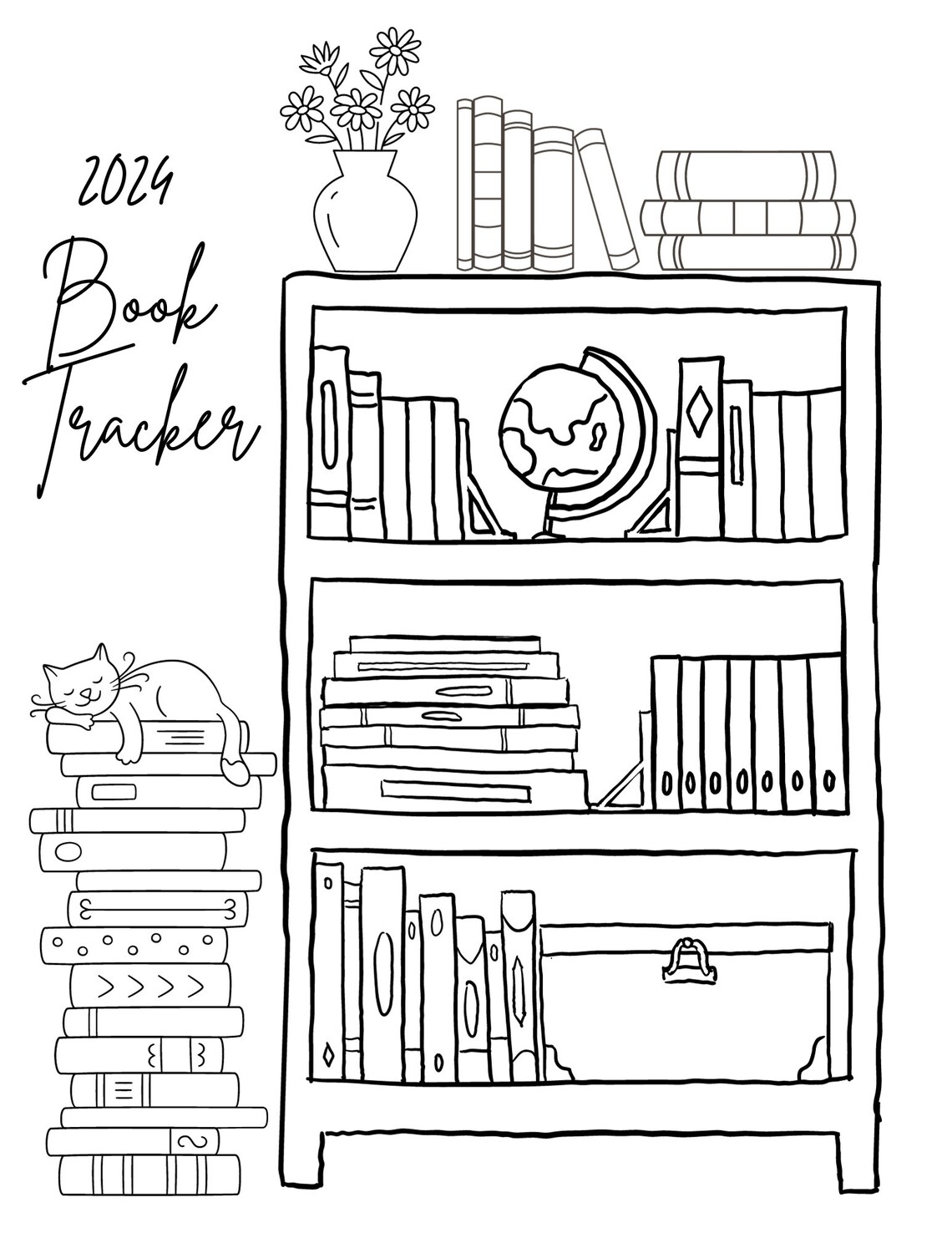2024 Printable Reading Goal Tracker, Reading Bookshelf Tracker, Reading ...