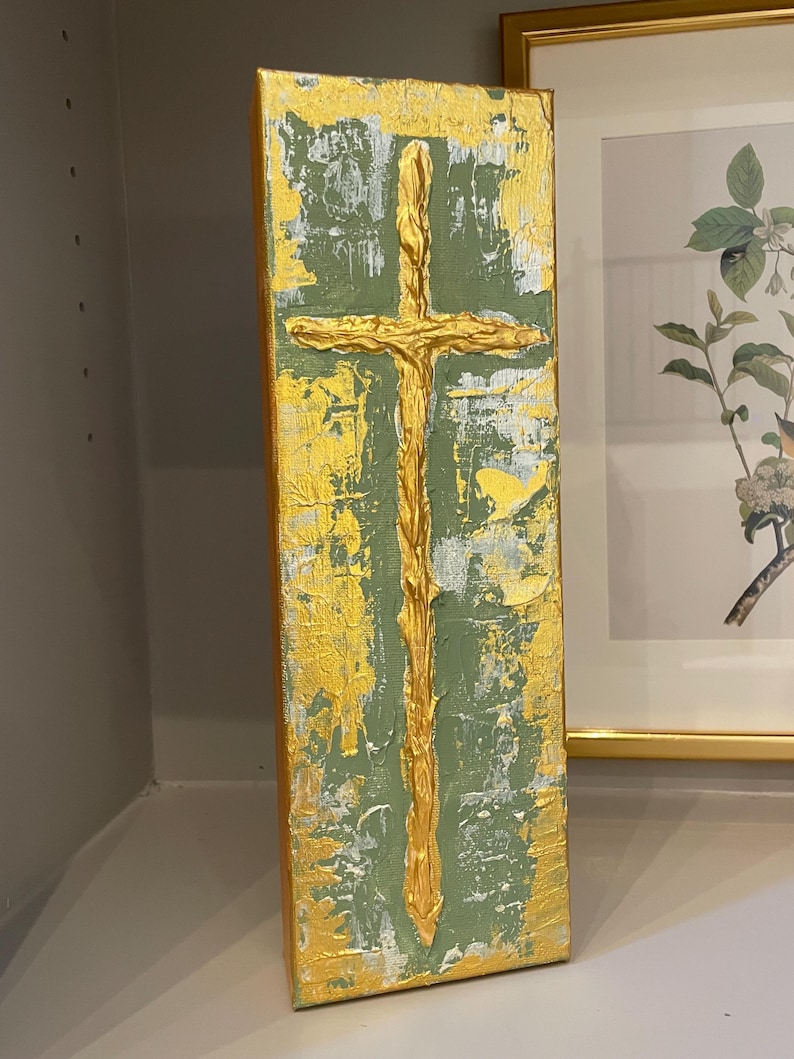 Textured Acrylic Metallic Gold Cross on Canvas - Etsy
