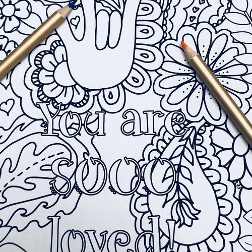 Coloring Page ASL Mandala I Love You Hand Signs and Hearts - Etsy