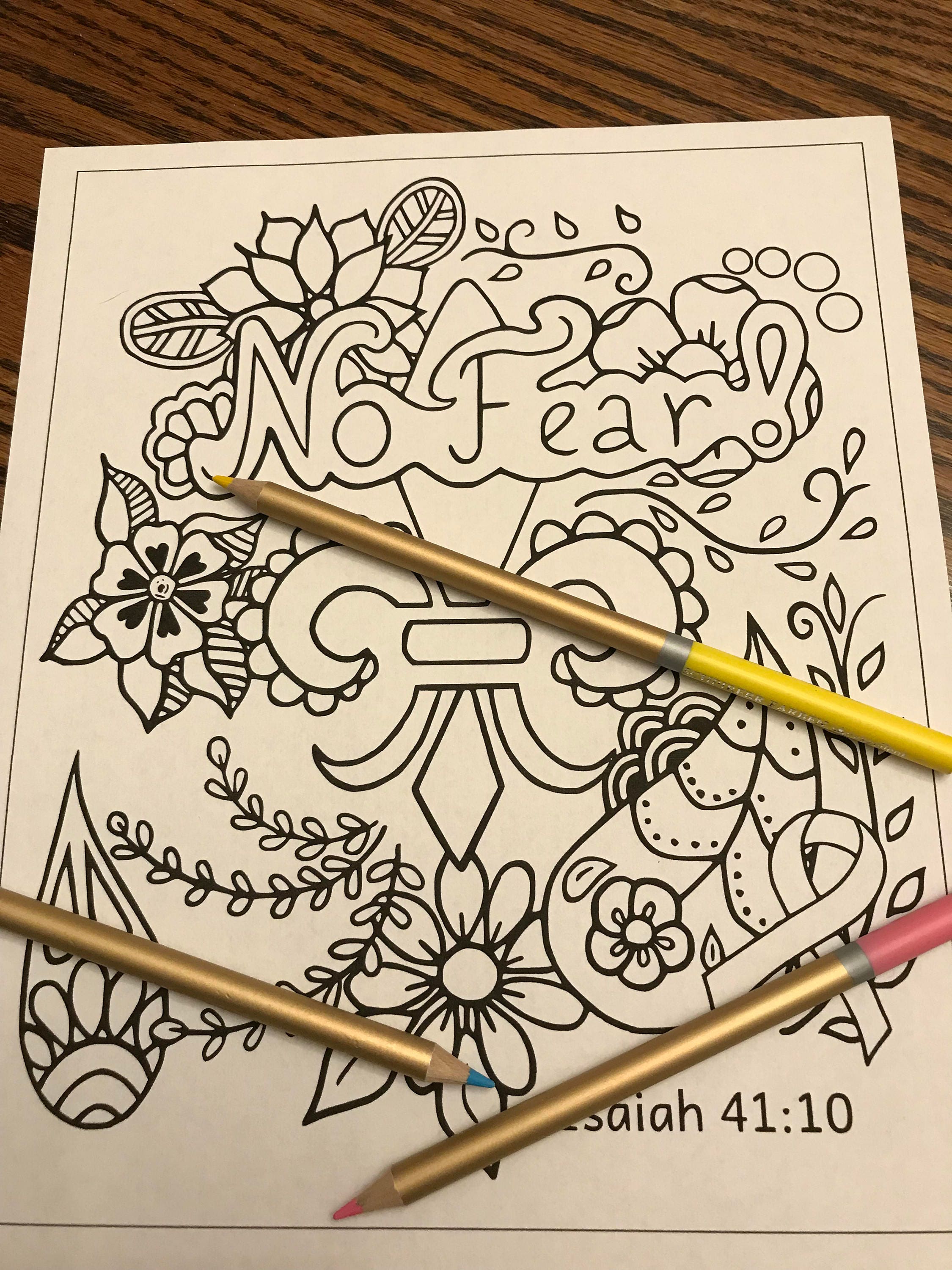 Coloring Page No Fear Fleur-de-lis Awareness Ribbon - Etsy