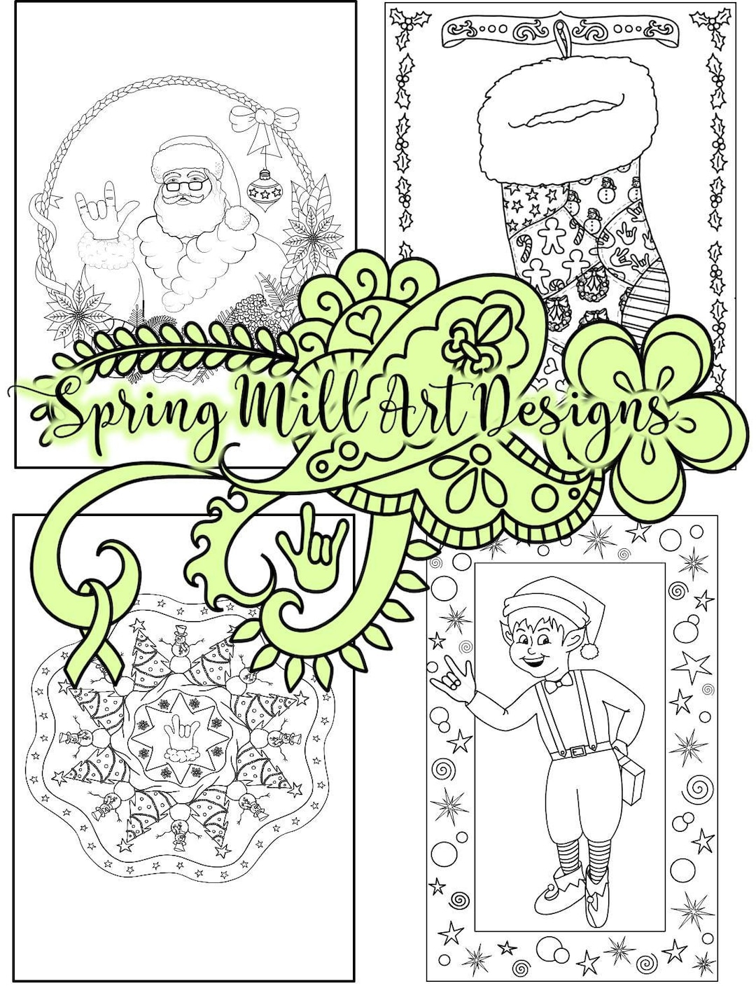 New-christmas ASL Coloring Pages Bundle--4 Printable Pages Featuring "i ...