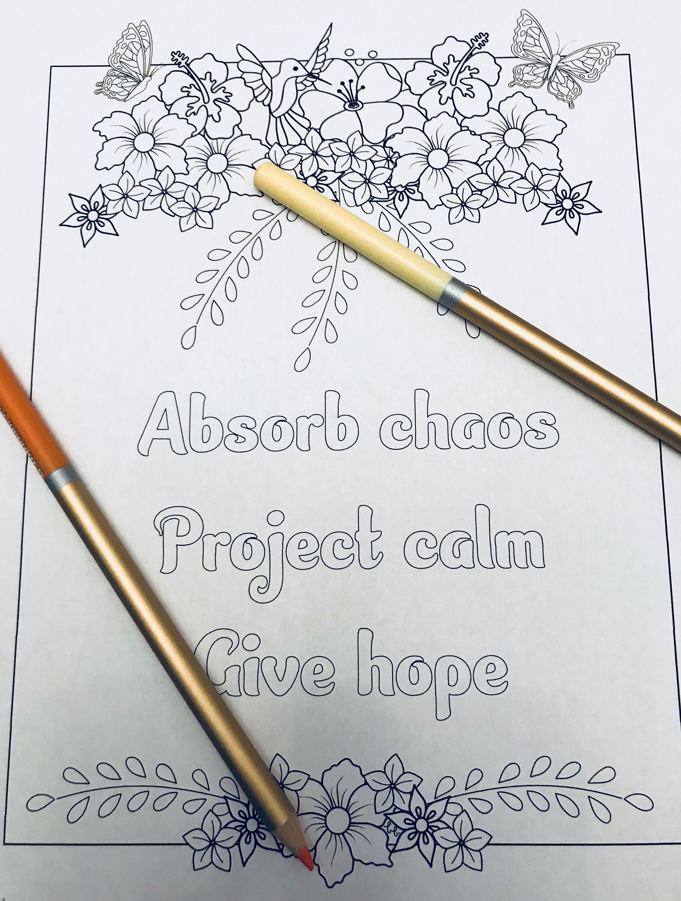 Coloring Page - Absorb Chaos, Project Calm, Give Hope - Printable - Etsy