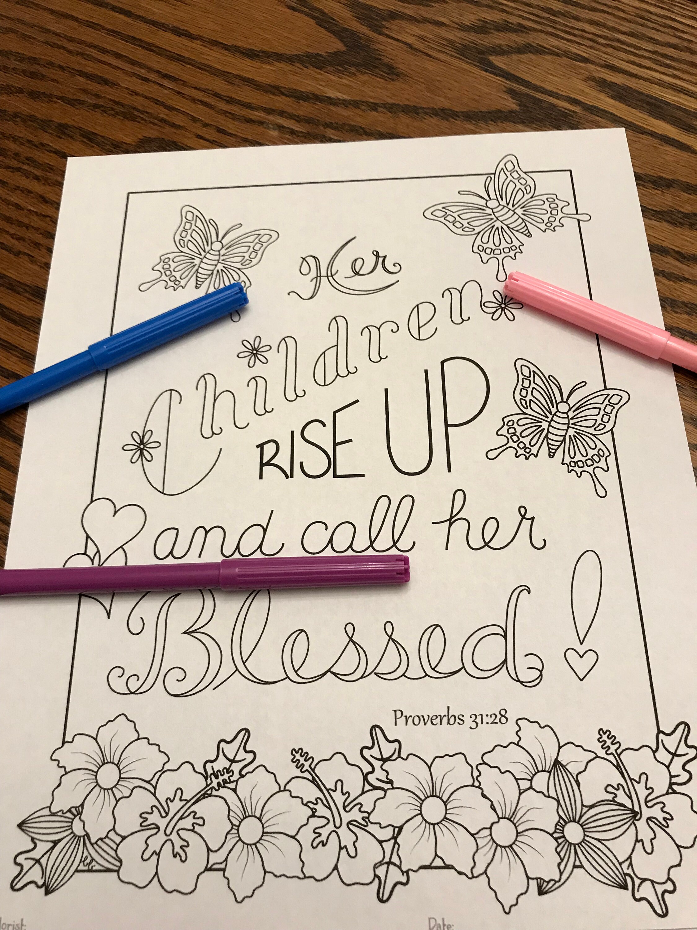 Coloring Page "her Children Rise up and Call Her Blessed," Proverbs 31: ...