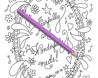 Scripture Coloring Page, Bible Coloring Page, Psalm 139:14, Fearfully ...
