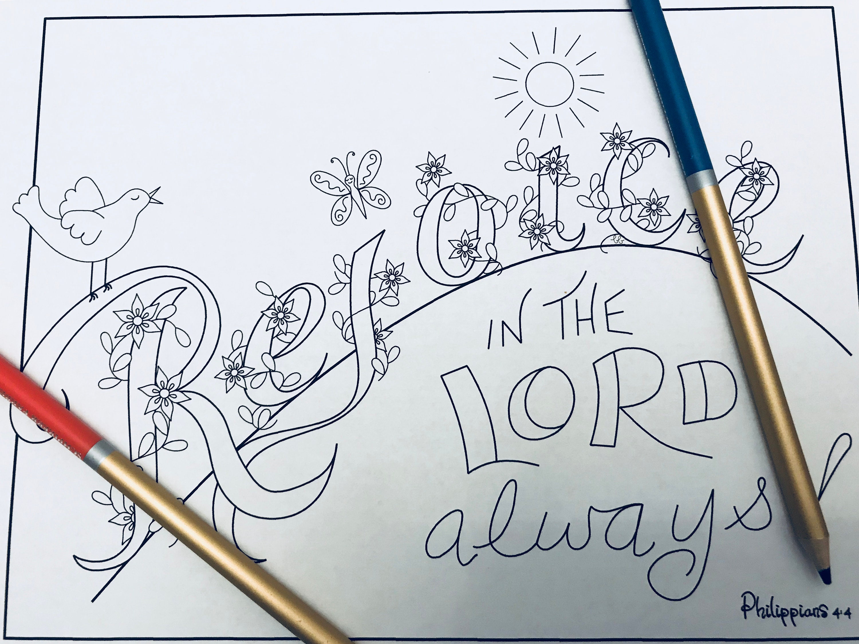 Coloring page Rejoice in the Lord always hand-drawn and - Etsy España