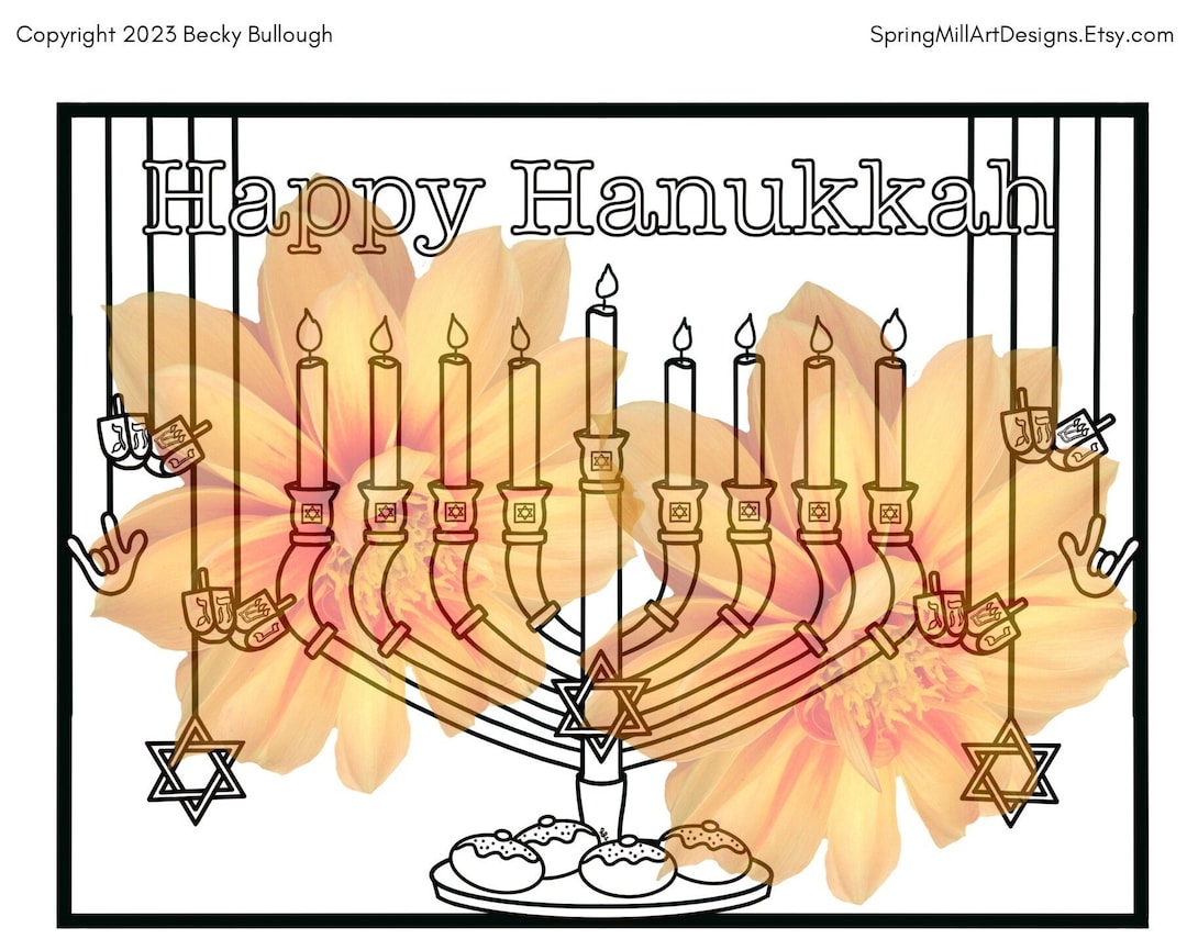 ASL Happy Hanukkah Coloring Page to Printmenorah, Dreidel, Star of ...