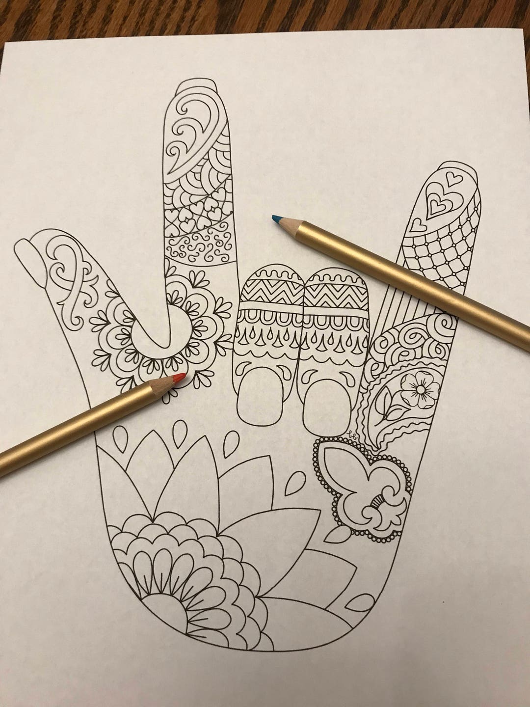 Coloring Page I Love You Sign Language Zentangle - Etsy