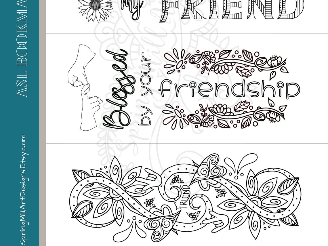 ASL Friend: 4 ASL Bookmarks to Color, Sign for “friend” and “I Love You ...
