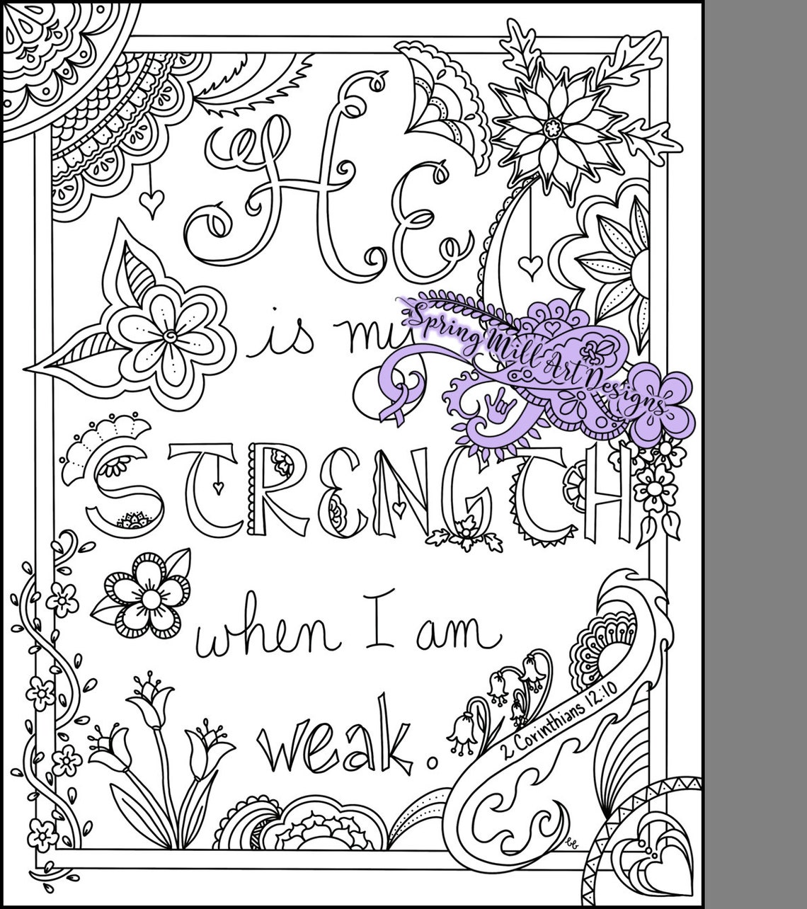 Christian Coloring Page, "he is My Strength When I Am Weak" Printable ...