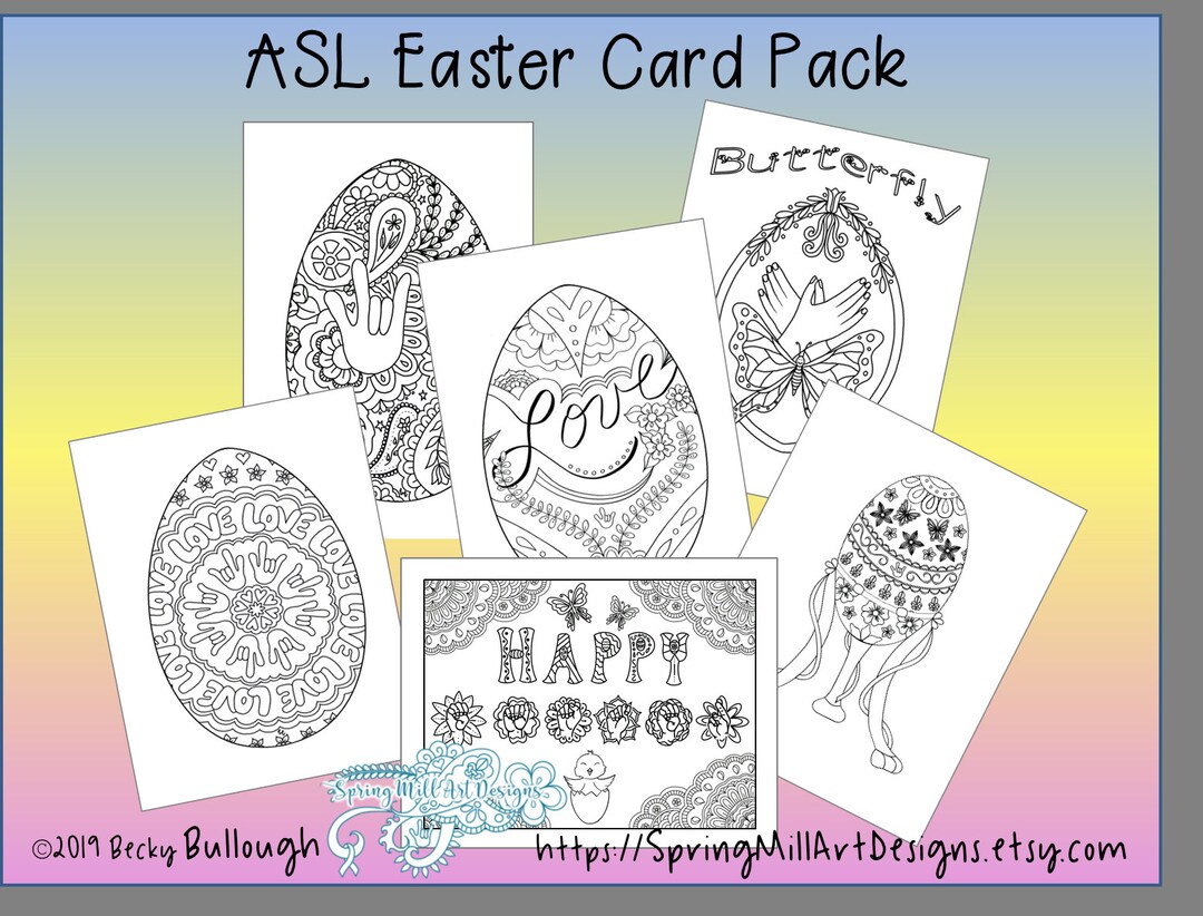 ASL Easter Cards to Color, 6 Printable Cards + Envelope Pattern ...