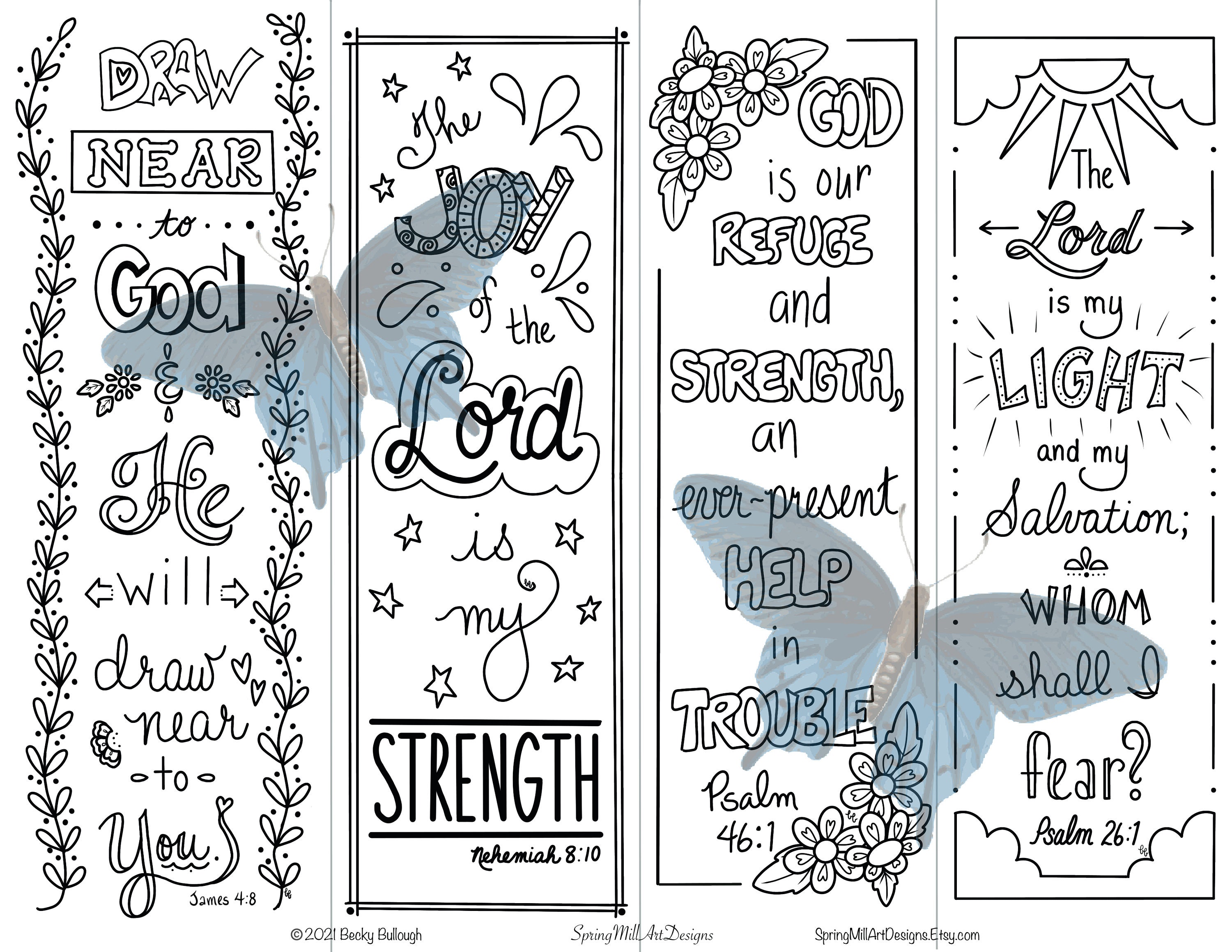 Draw Near to God, 4 Bible Bookmarks to Color. Hand Lettered and ...
