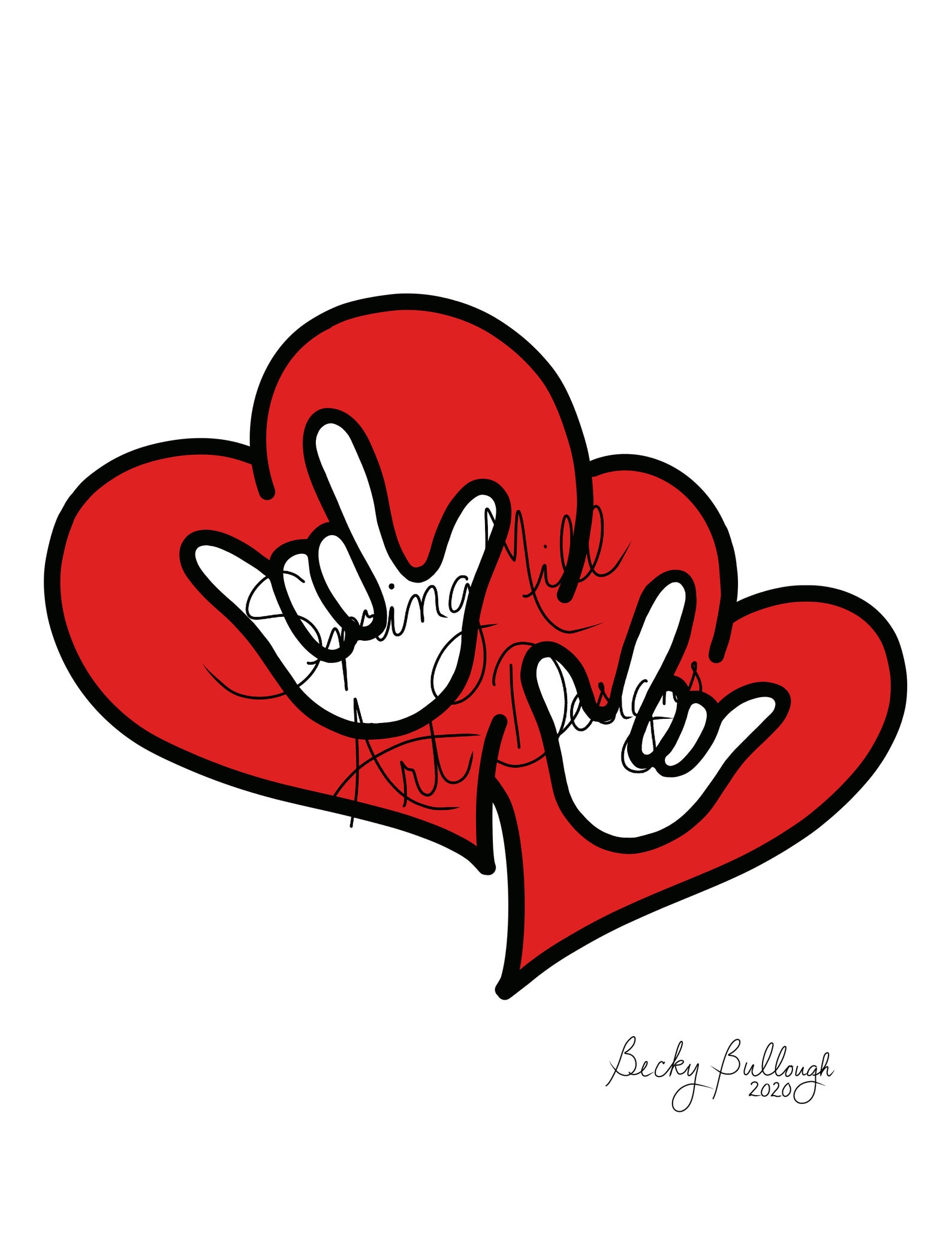 Set of 4 Unique Hearts With ASL “I Love You” Sign—wall Art Ready for ...