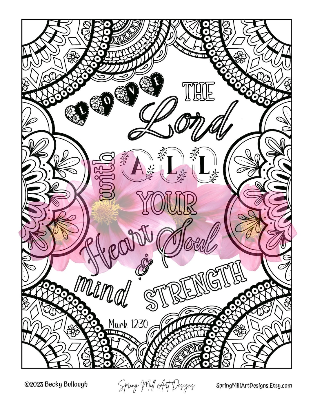 Scripture Coloring Page Mark 12:30. Love the Lord With All Your Heart ...