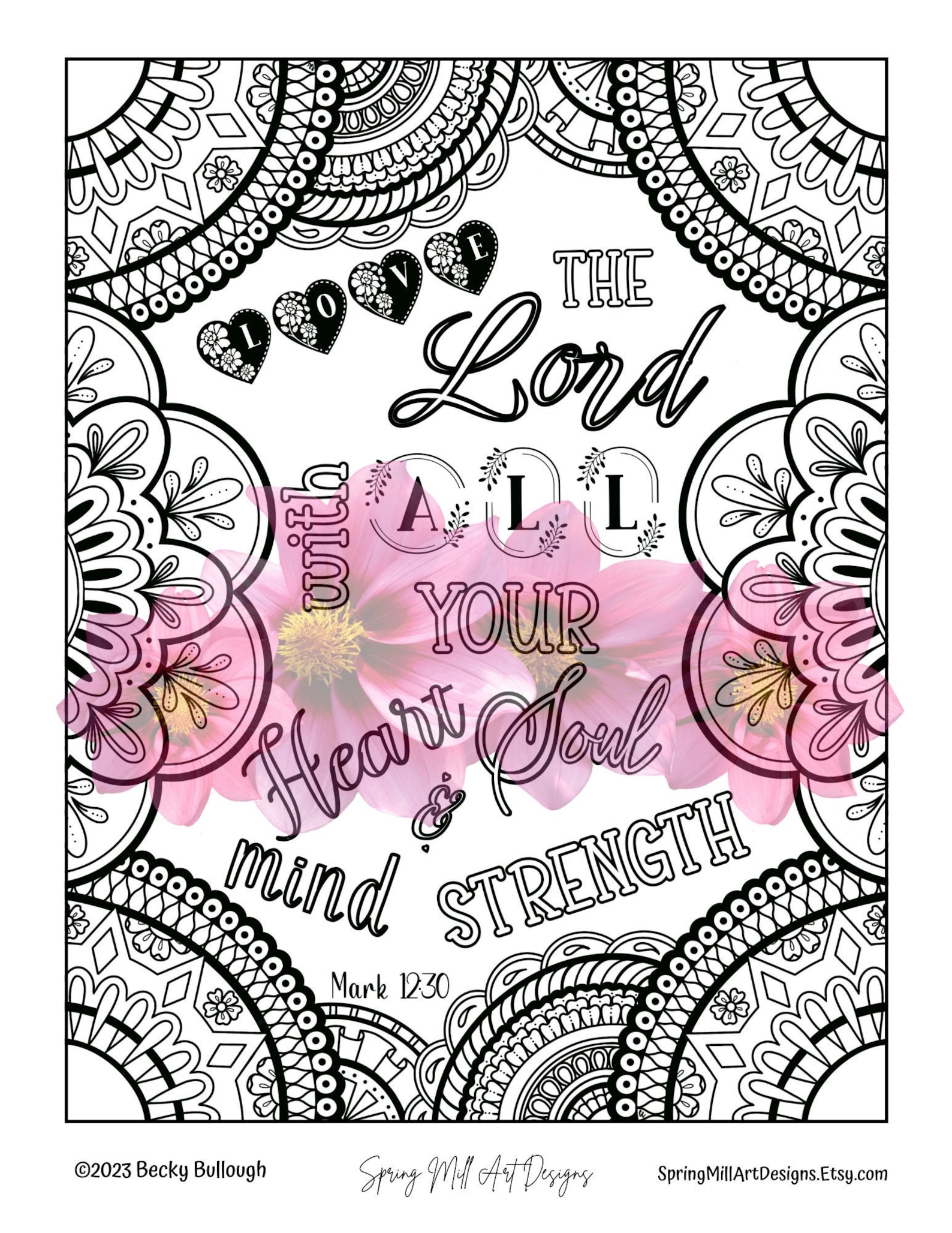 Scripture Coloring Page Mark 12:30. Love the Lord With All Your Heart ...