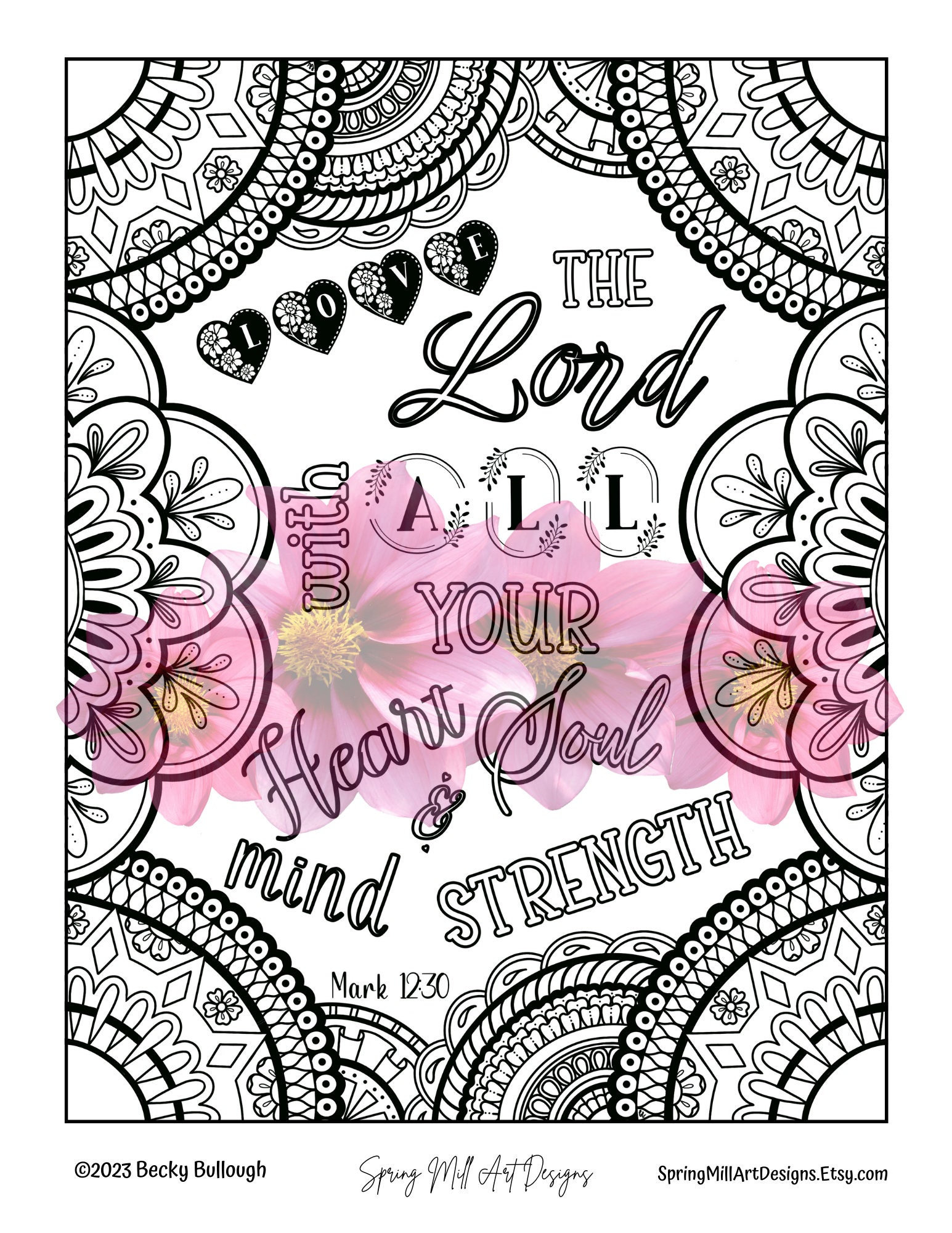 Scripture Coloring Page Mark 12:30. Love the Lord With All Your Heart ...