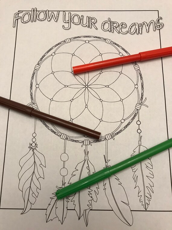 Coloring page Follow your Dreams dreamcatcher | Etsy