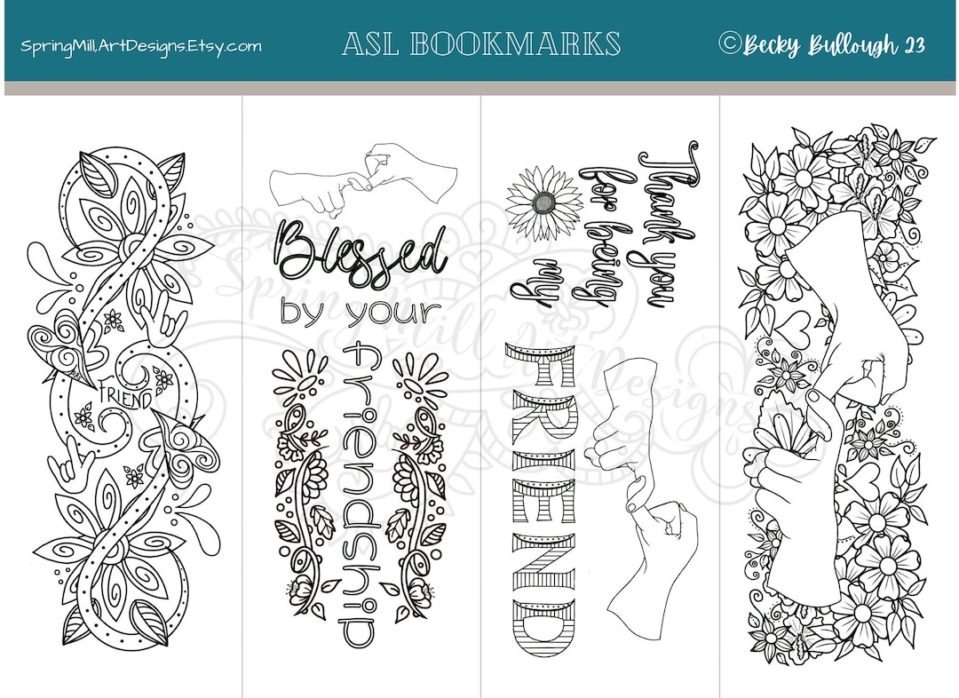 ASL Friend: 4 ASL Bookmarks to Color, Sign for “friend” and “I Love You ...