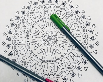 Coloring Page ASL i Love You Sign Floral Designs | Etsy