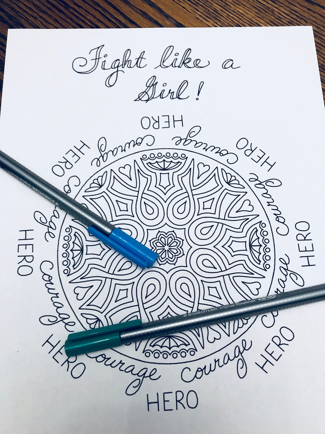 Coloring Page Fight Like a Girl Cancer Awareness Ribbon Mandala ...