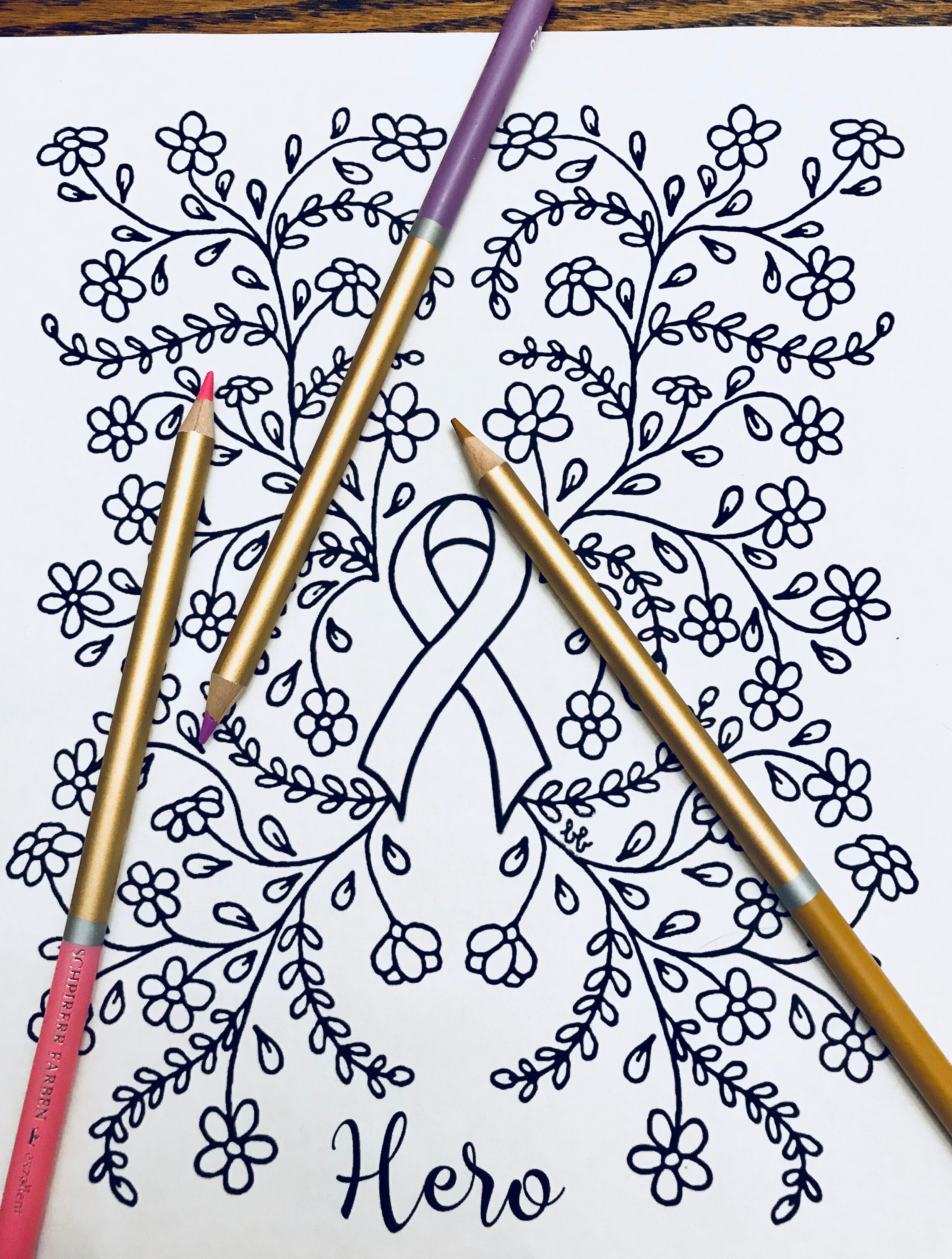 Coloring Page Hero Awareness Ribbon - Etsy