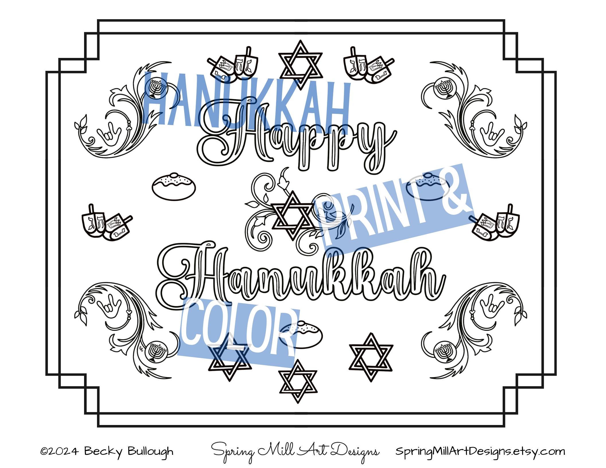 Hanukkah Printable Coloring Pages—set of 3. Celebrate This Jewish ...