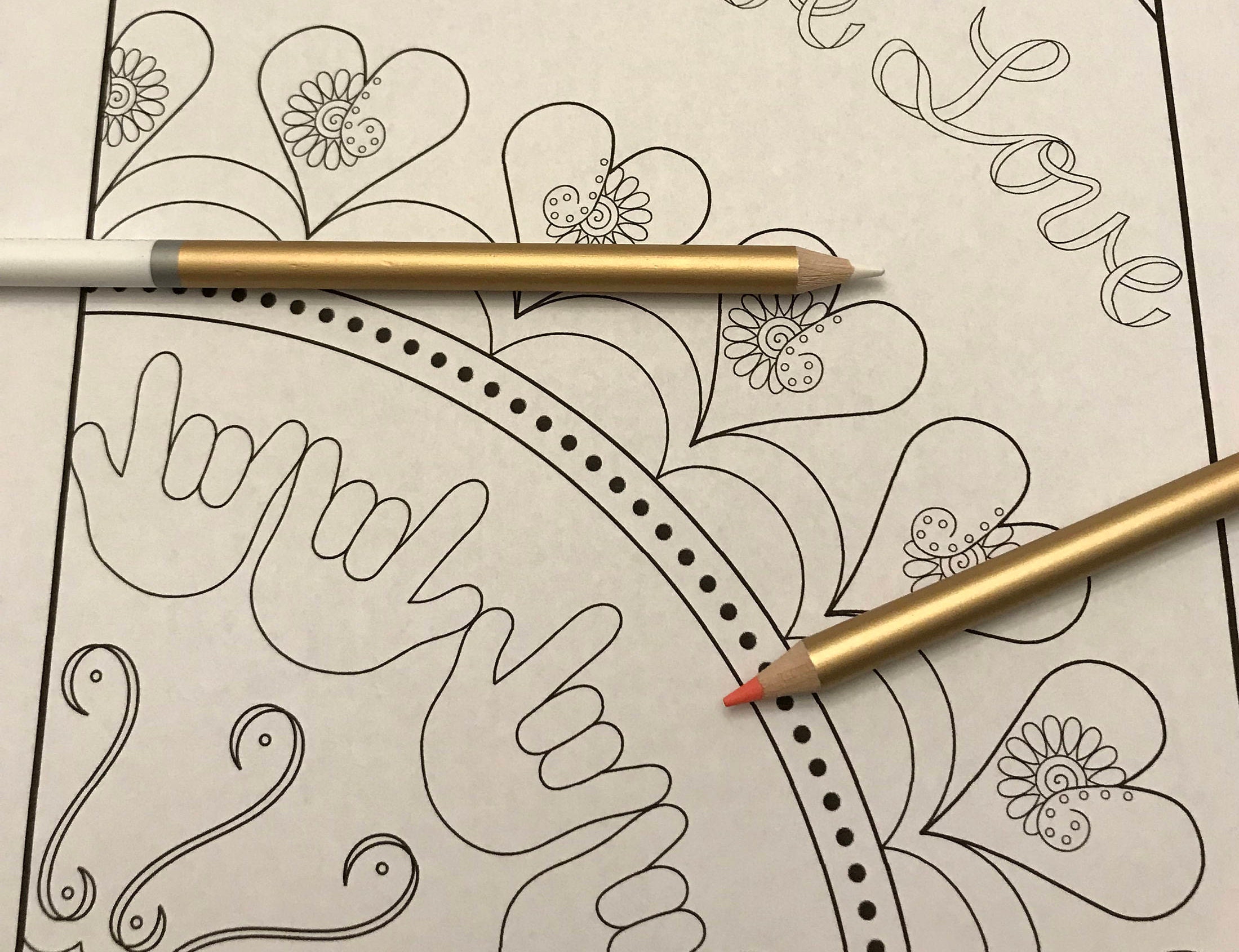 Coloring Page Love ASL Pattern Doodle Printable With Hearts, a ...