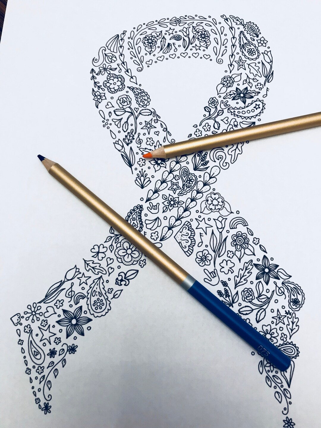 Coloring Page Cancer Awareness Ribbon Floral Design Printable - Etsy
