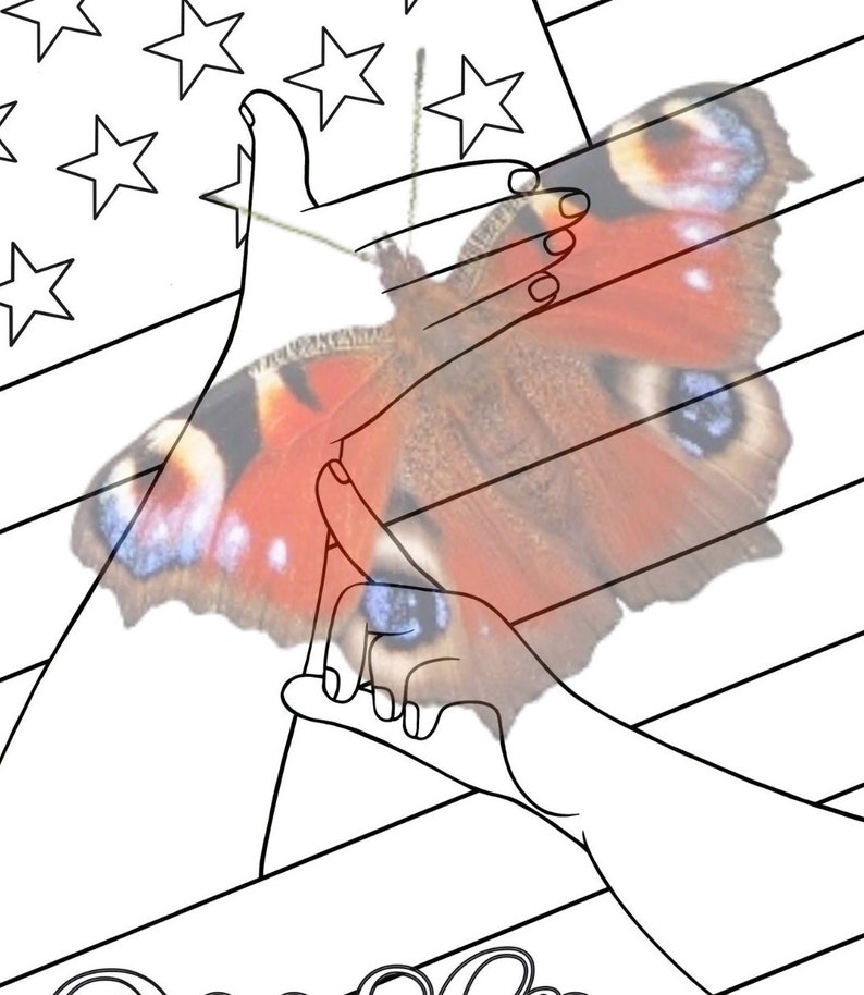 Coloring Page - USA Flag, ASL Sign for Flag. American Flag With Sign ...