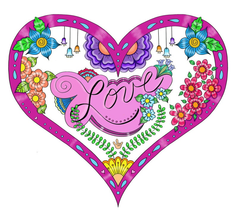 Heart ASL Love Coloring Page Printable - Etsy