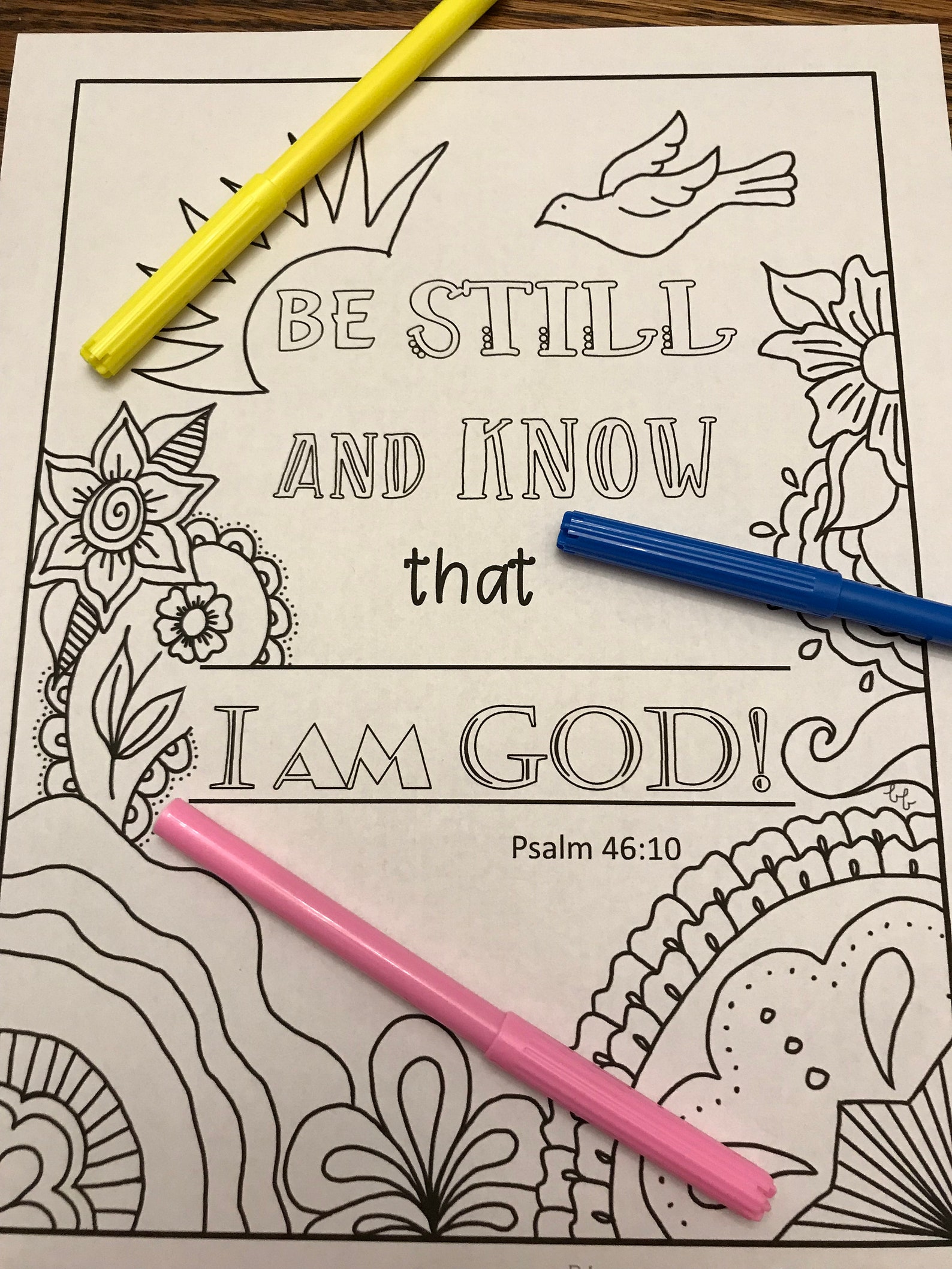 Coloring Page "be Still and Know That I Am God," Psalm 46:10 - Etsy