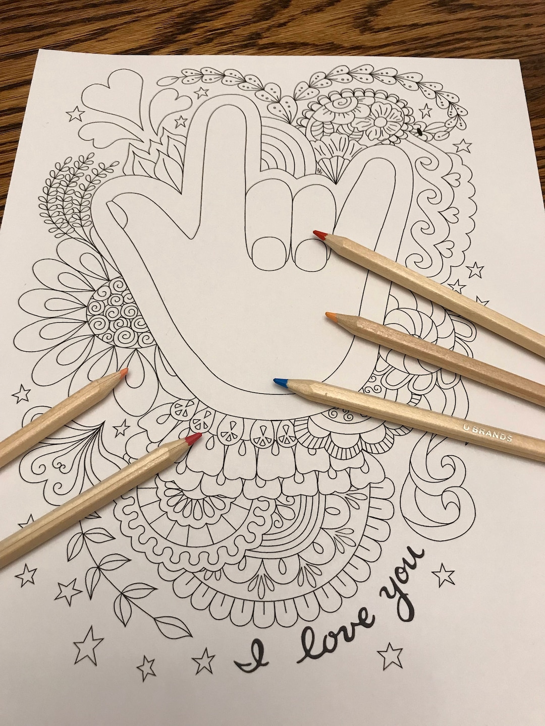 Coloring Page I Love You Sign Language Zendoodle - Etsy