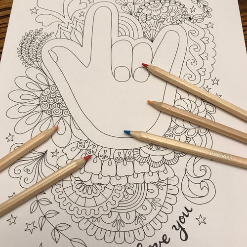 Coloring Page I Love You Sign Language Zendoodle - Etsy