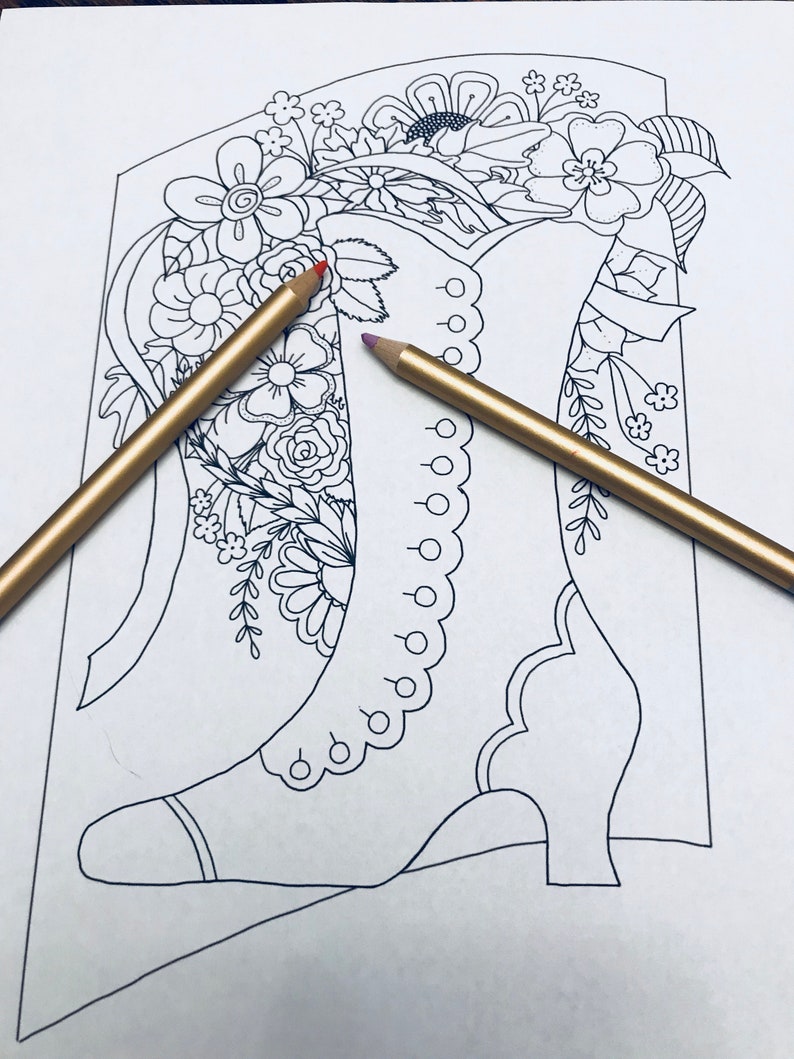 Coloring Page - Victorian Lady's Shoe With Flowers Printable - Etsy