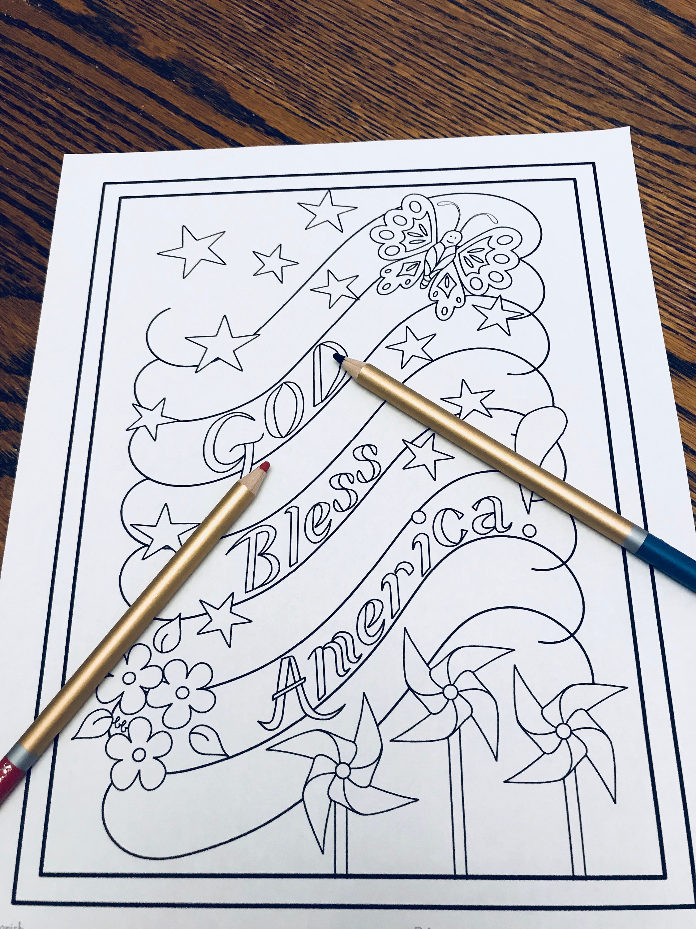 Coloring Page, God Bless America With Stylized Stars and Stripes ...