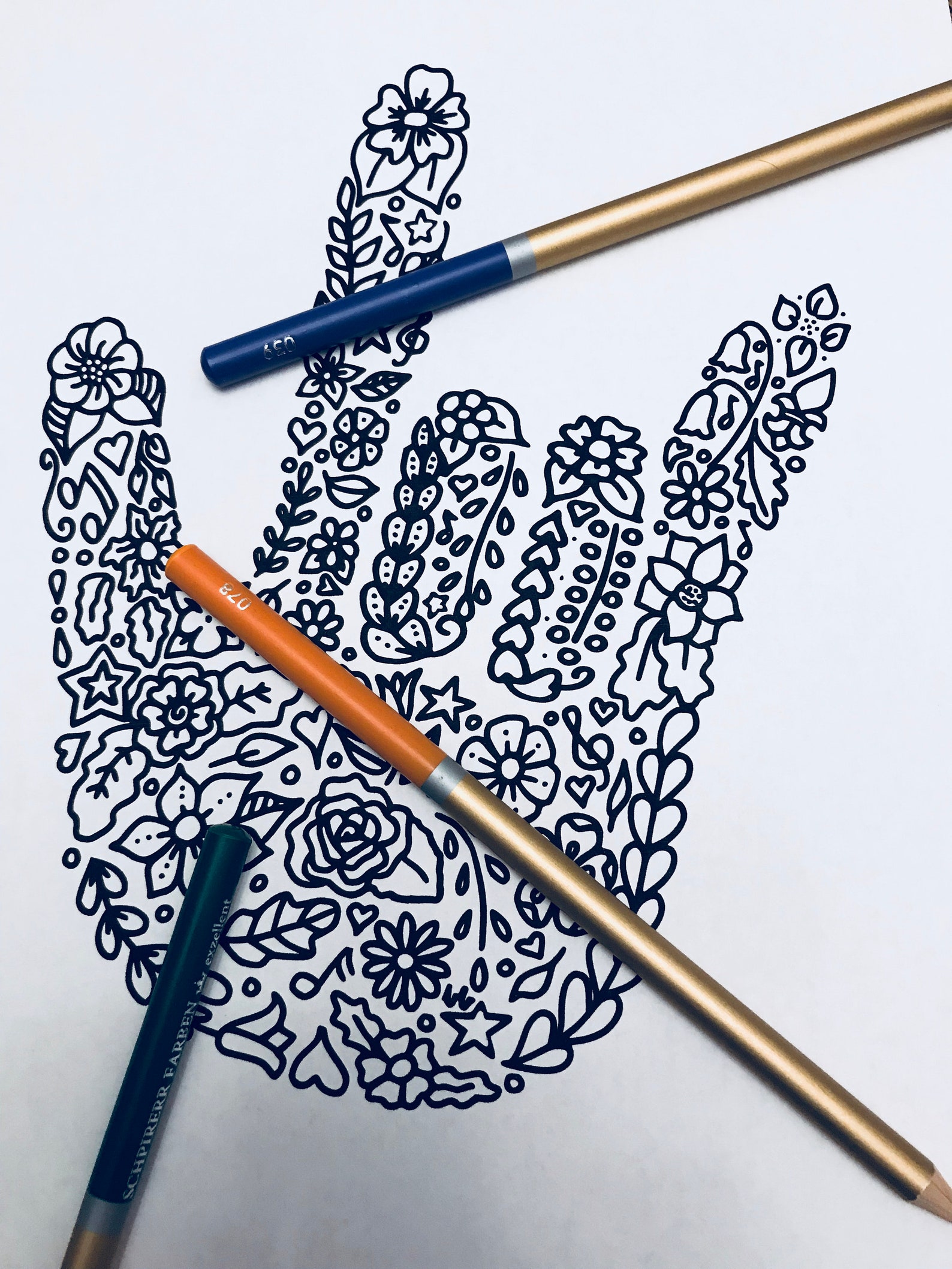 Coloring Page ASL "i Love You" Sign, Floral Designs - Etsy