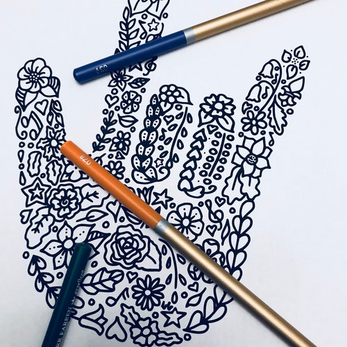 Coloring Page ASL i Love You Sign Floral Designs - Etsy