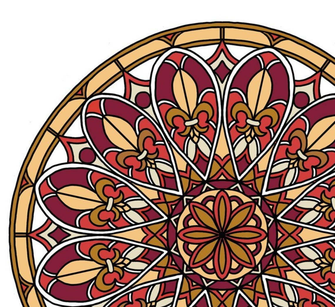 Rose Window Stained Glass Mandala Printable Coloring Page - Etsy