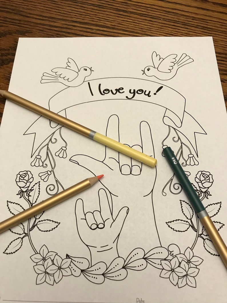 Coloring Page, "i Love You," ASL Hand Sign, Parent and Child Printable ...
