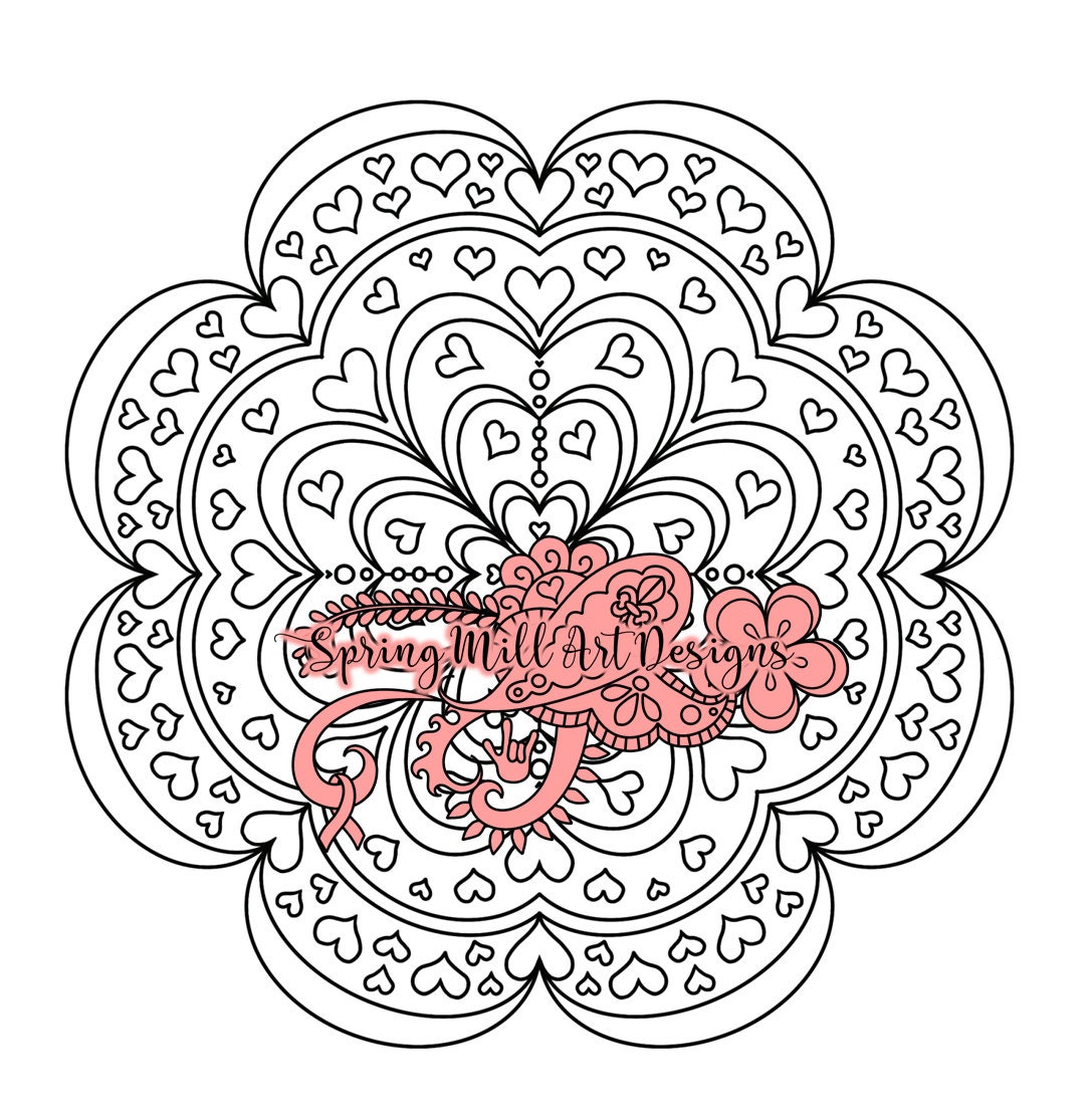 So Many Hearts! Coloring Page, Printable Mandala - Etsy
