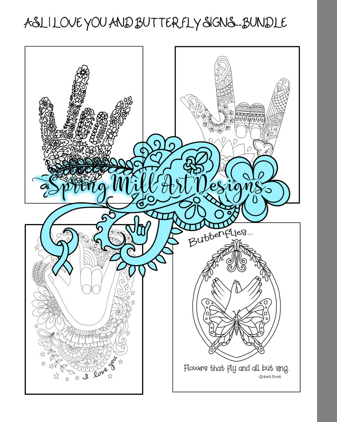 NEW--ASL Coloring Page Bundle of 4 Printable Pages--3 "i Love You ...