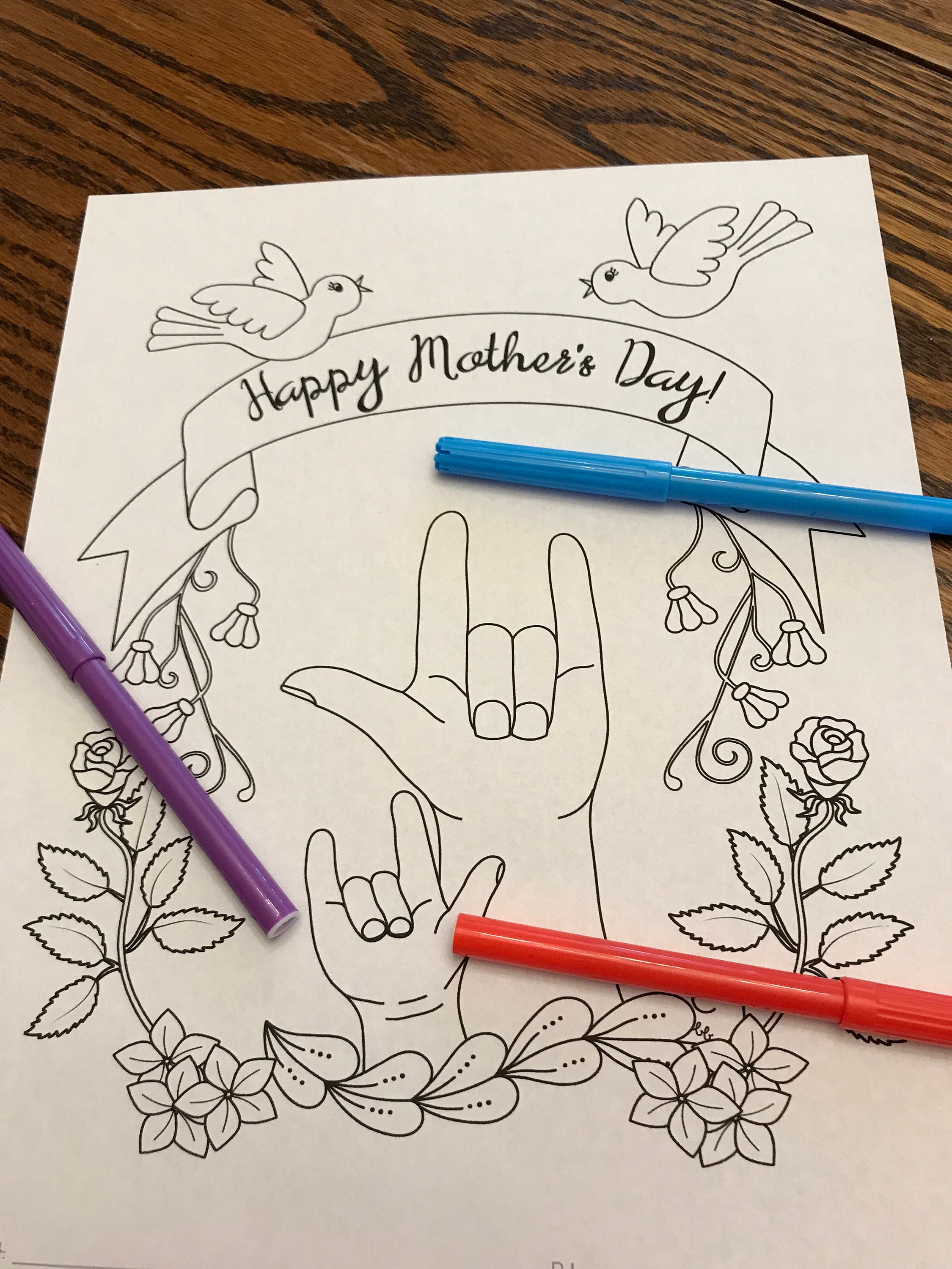 Customizable Mother's Day Coloring Page With Mother and Child Signing ...