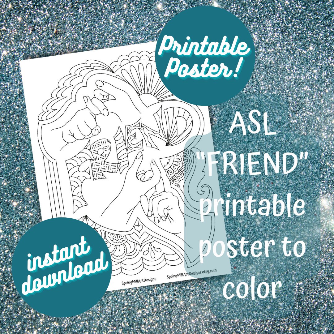 Coloring POSTER FRIEND in Sign Language. Printable ASL - Etsy
