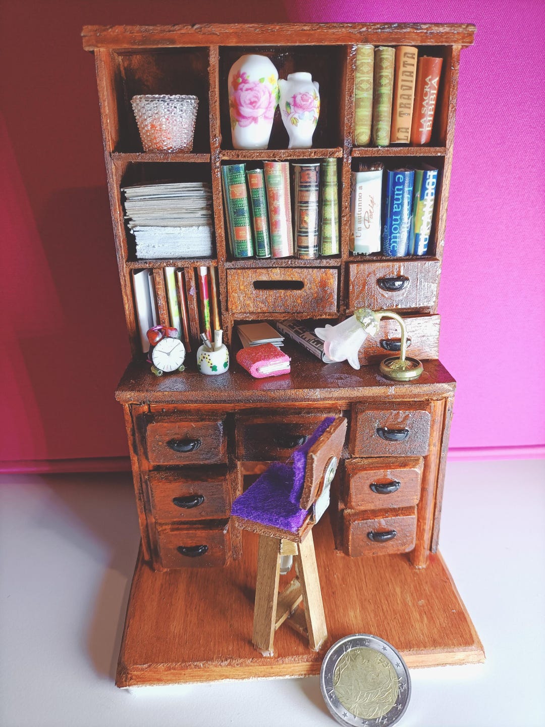 Miniature Bookcase, With Natural Wood Desk, Scale 1:12 - Etsy